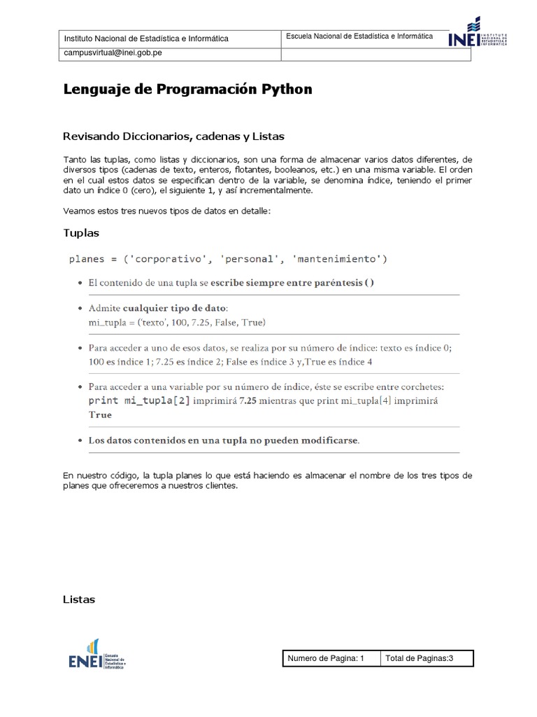 Python Tuplas, Listas, Diccionarios | PDF