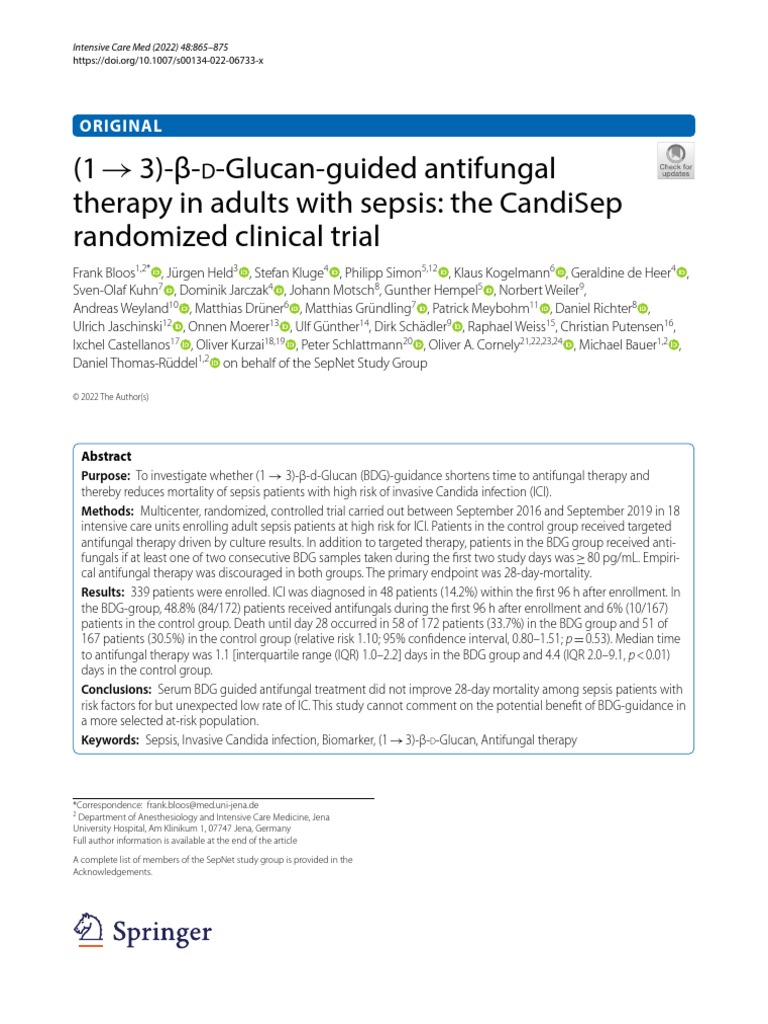 s00134-022-06733-x | PDF | Sepsis | Candidiasis