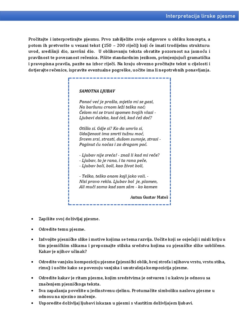 Interpretacija Lirske Pjesme | PDF