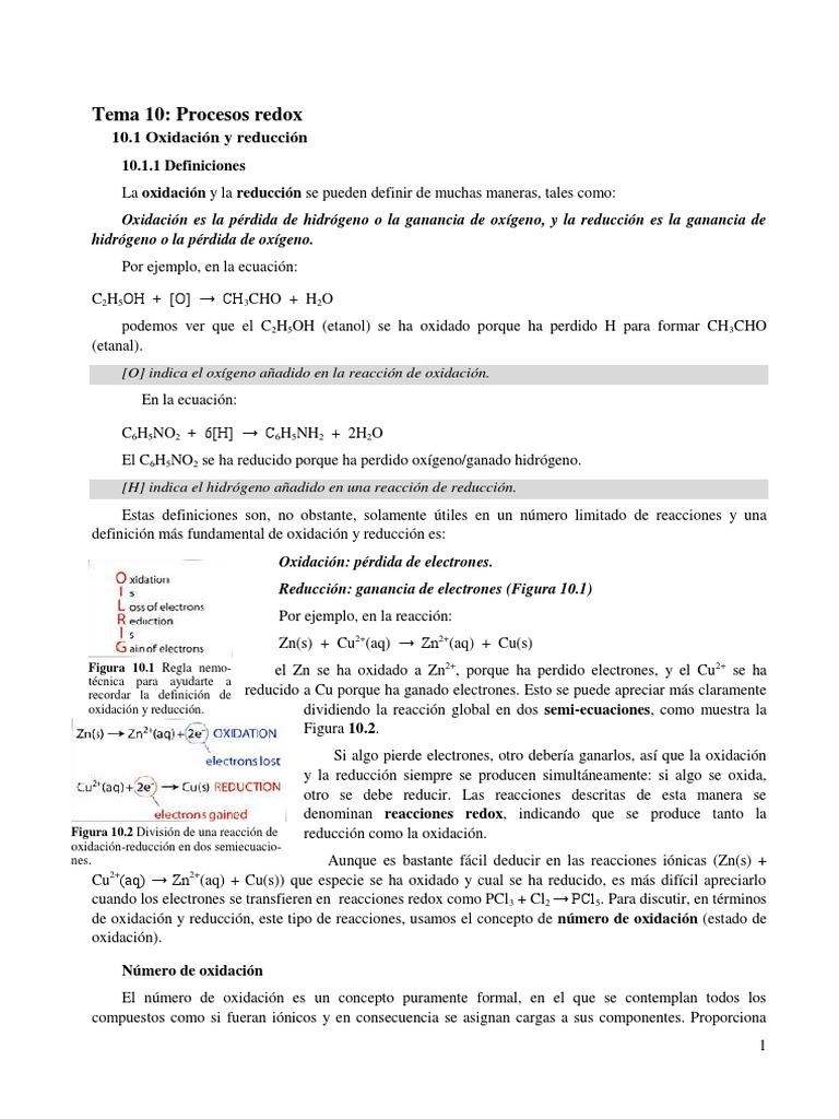 Tema 10 Procesos Redox | PDF | Redox | Compuestos químicos