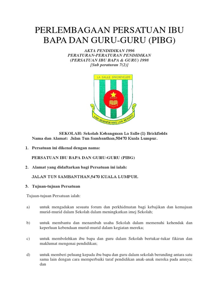 Perlembagaan Persatuan Ibu Bapa Dan Guru | PDF