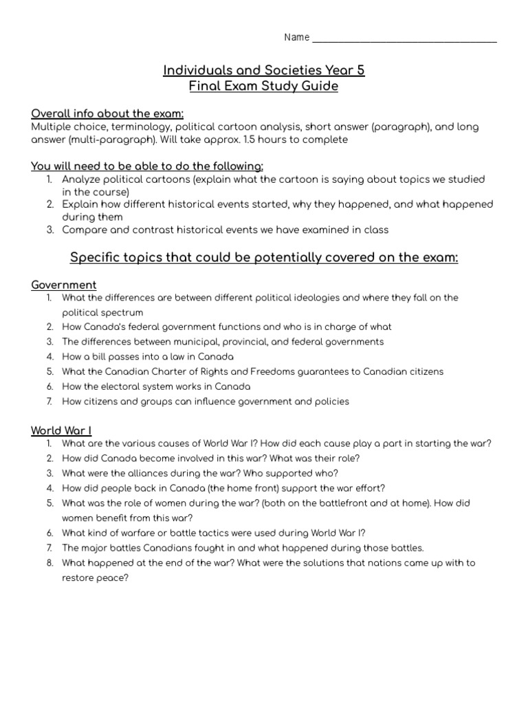 Year 5 Societies Exam Study Guide | PDF | World War II | Cold War