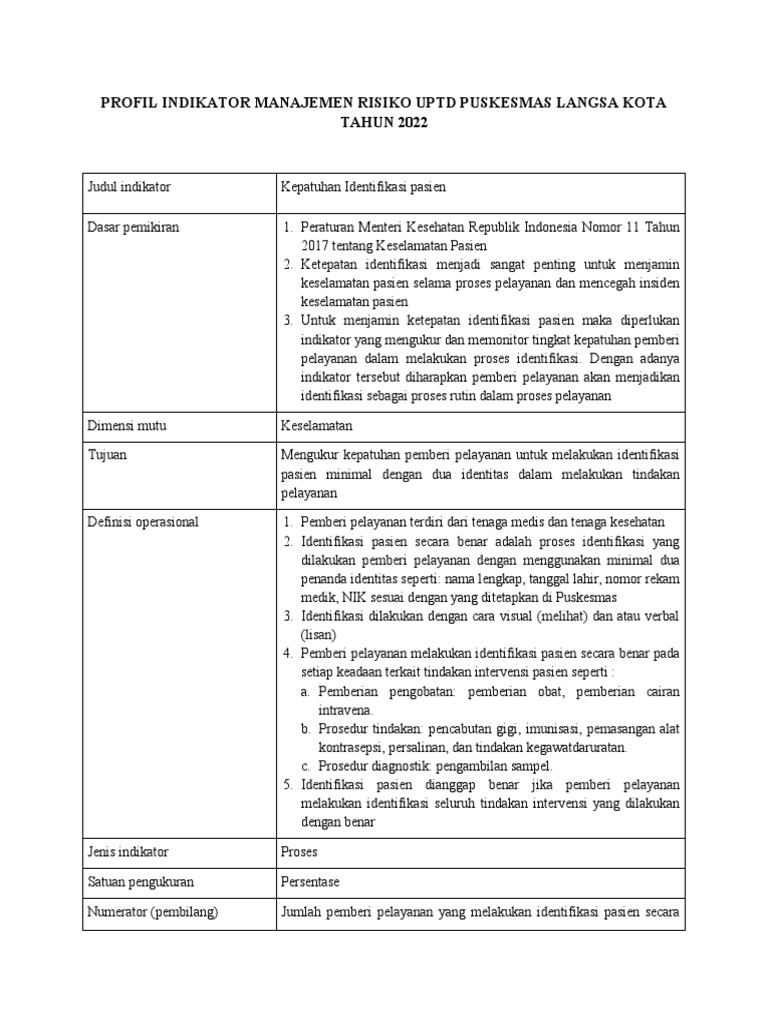 Kamus Indikator Manajemen Risiko | PDF