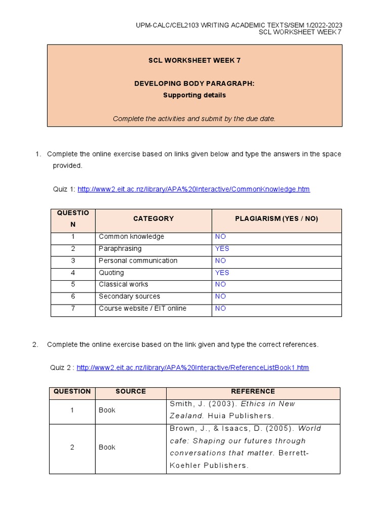 SCL Worksheet Week 7 | PDF | Science & Mathematics