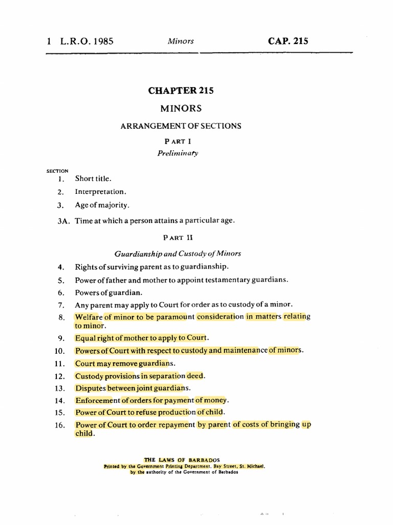 Cap 215 Minors Act | PDF | Legal Guardian | Child Custody
