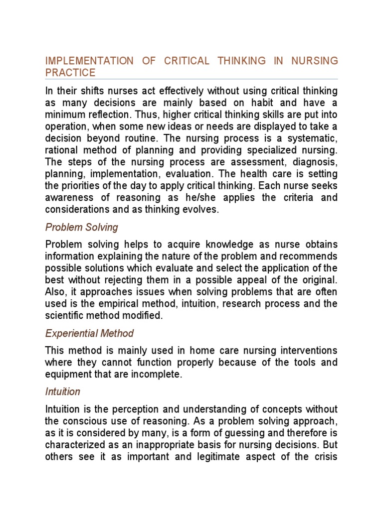 Logic And Critical Thinking In Nursing Finals Pdf Critical