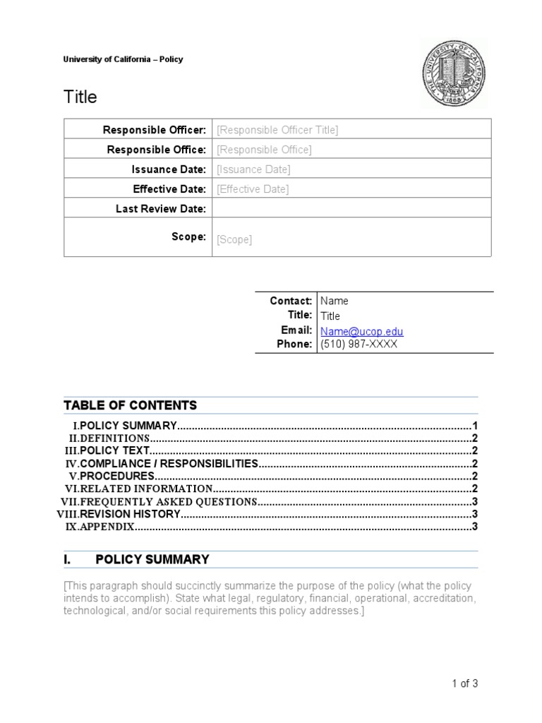 University of California Policy: Scope, Responsibilities, Procedures ...