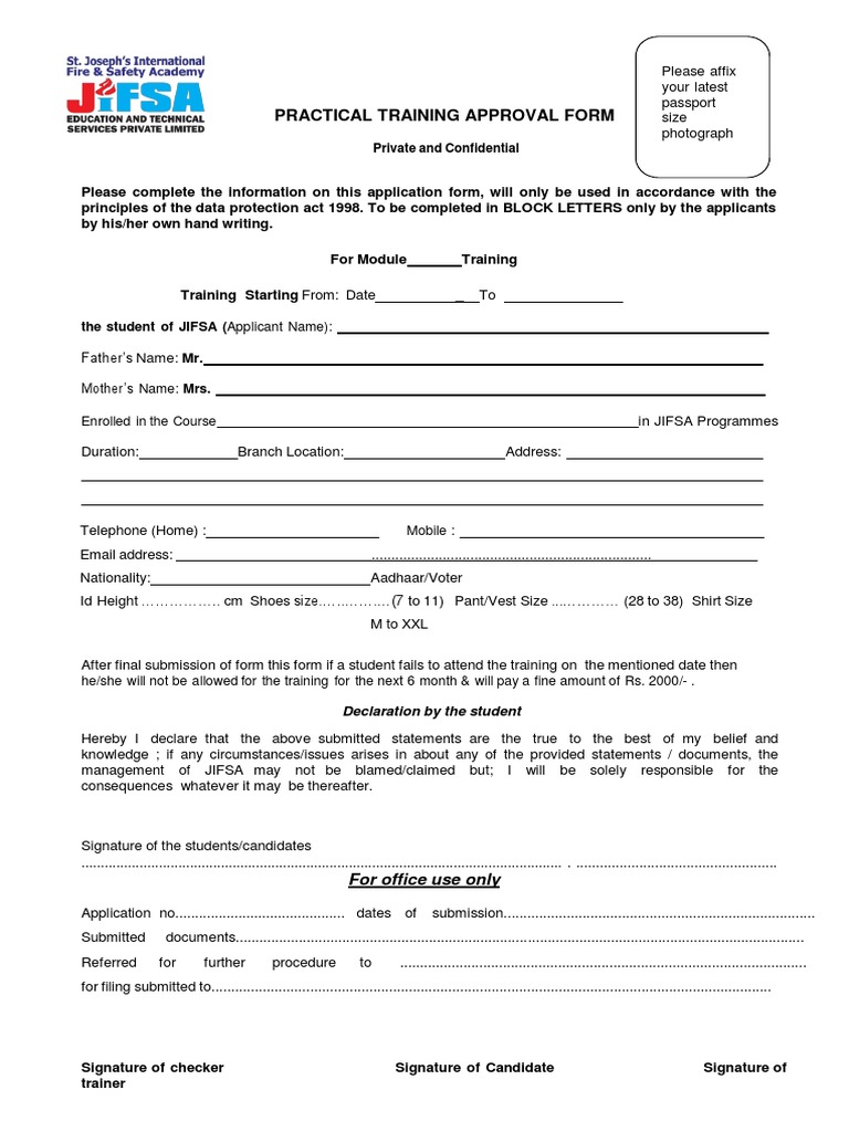 Practical Training Form New | PDF