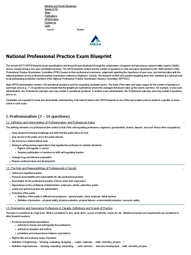 National Professional Practice Exam Blueprint | PDF