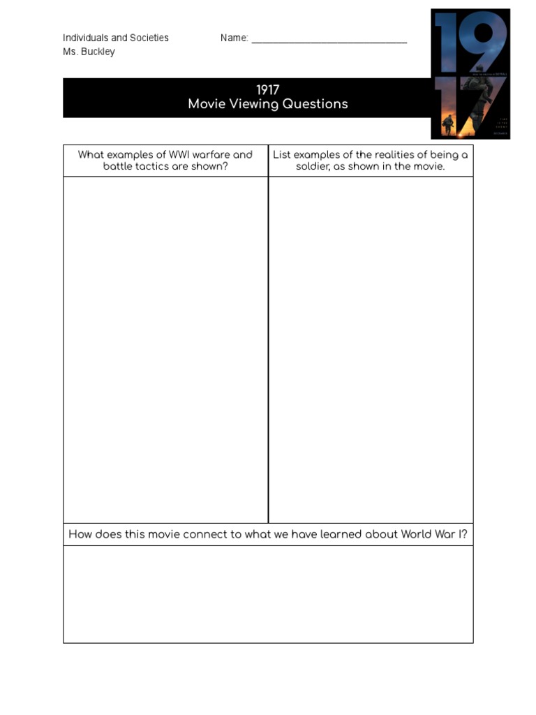 1917 - Viewing Questions | PDF | Games & Activities