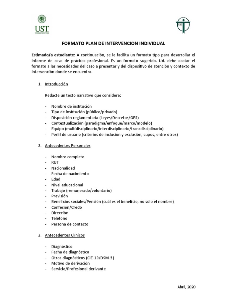 Formato Plan Intervención Individual | PDF | Terapia ocupacional ...