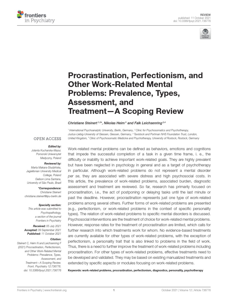 Procrastination, Perfectionism, and Other Work-Related Mental Problems ...