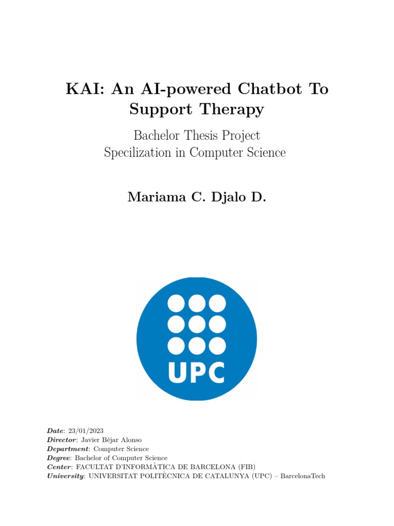 KAI: An AI-powered Chatbot To Support Therapy: Bachelor Thesis Project Specilization in Computer ...