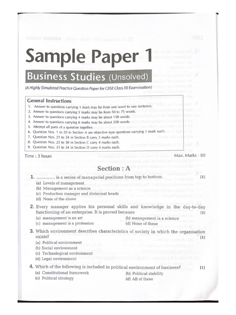 BST Sample Paper 1 | PDF