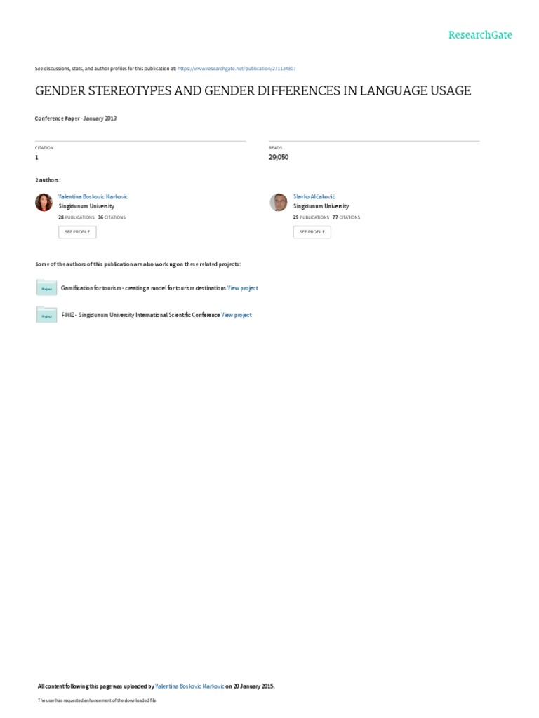 Gender Stereotypes and Gender Differences in Language Usage: January ...