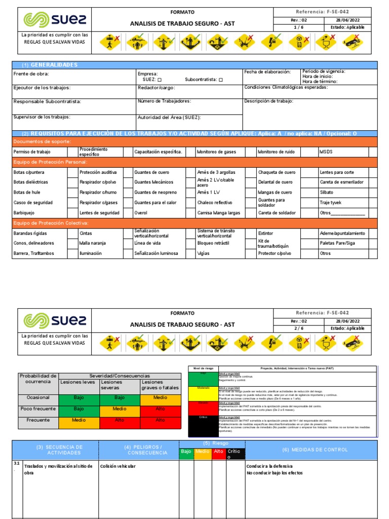 F-Se-042 - (Ast) Analisis de Trabajo Seguro | PDF | Riesgo