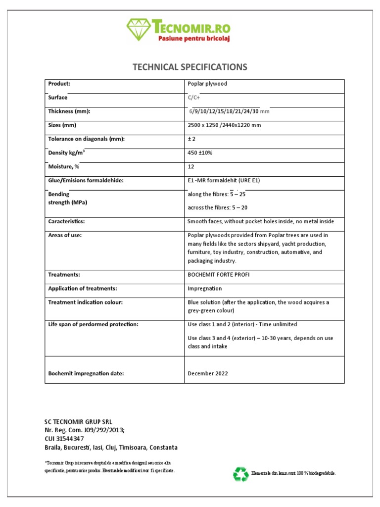 FISA TEHNICA-plop-treated-plyTMR | PDF | Plywood | Woodworking