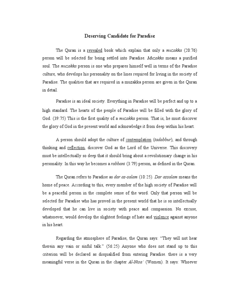 Deserving Candidate For Paradise | PDF | Paradise | Quran
