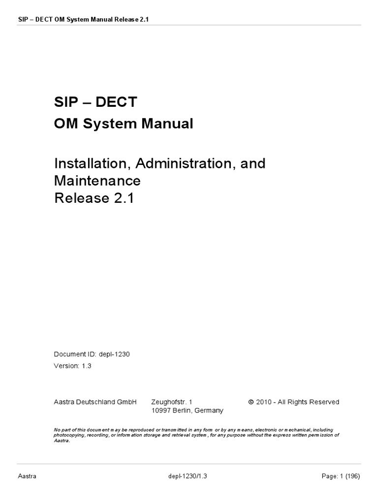 SIP DECT OM System - Manual - R21A - V1-8 - en | PDF | Session Initiation Protocol | Server ...