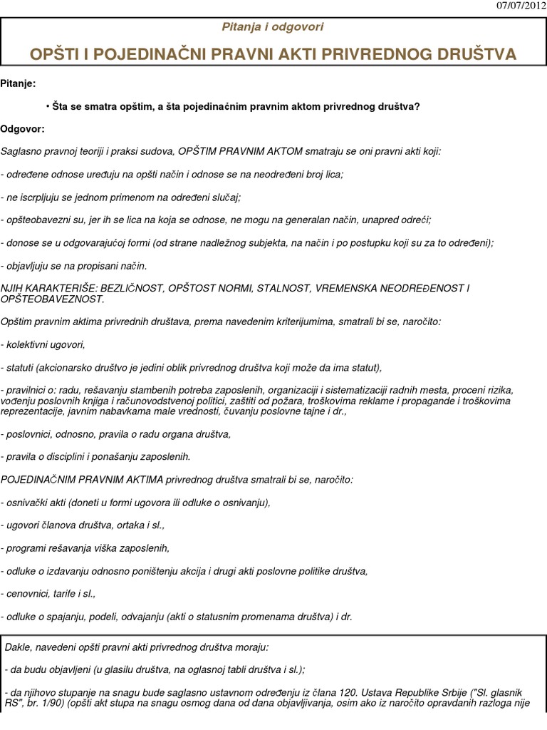 Opsti I Pojedinacni Pravni Akti | PDF