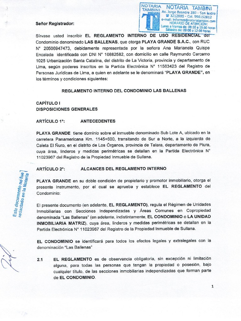 Reglamento Interno Las Ballenas | PDF
