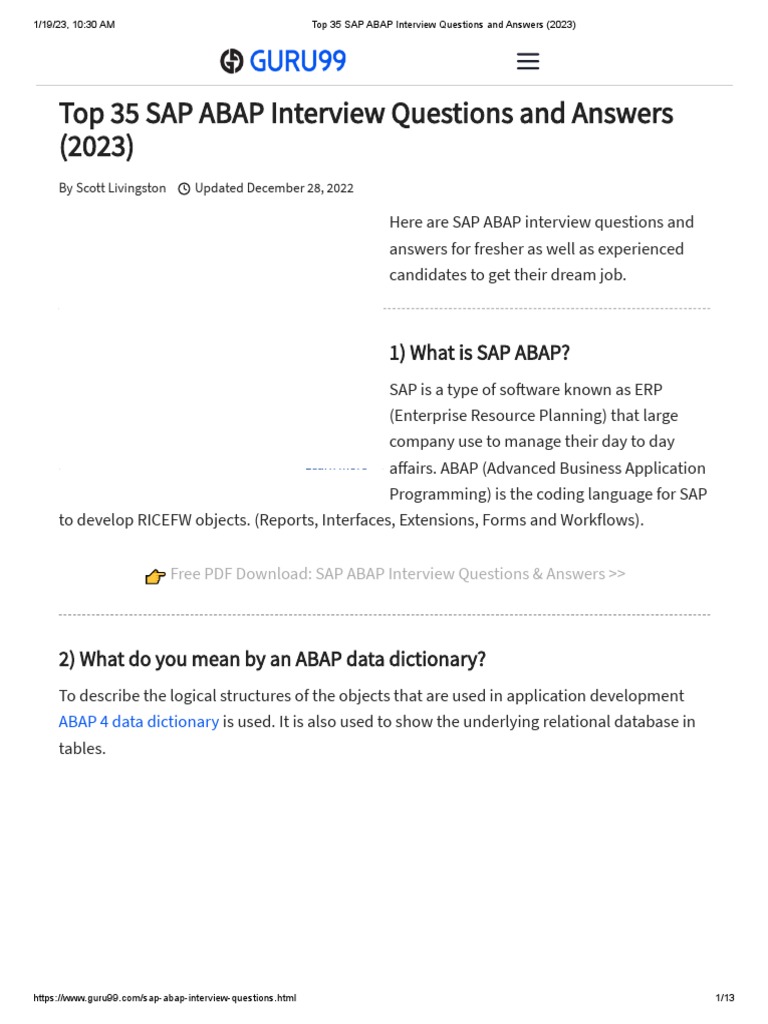 Top 35 SAP ABAP Interview Questions and Answers (2023) | PDF | Parameter (Computer Programming ...
