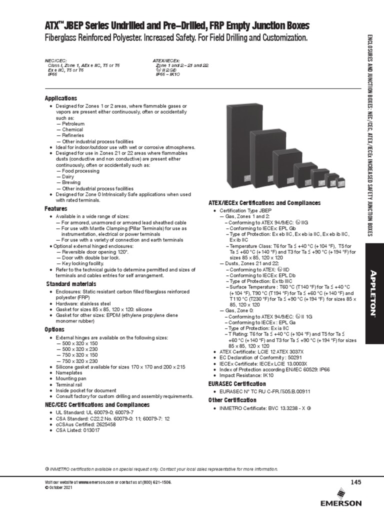 Catalog Atx Jbep Series Undrilled Pre Drilled Empty FRP Junction Boxes ...