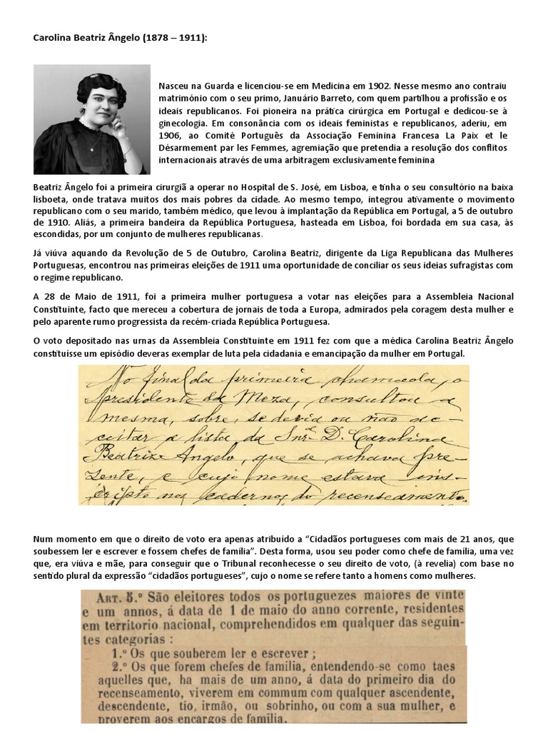 Carolina Beatriz Ângelo: Pioneira do Voto Feminino | PDF | Sufrágio ...
