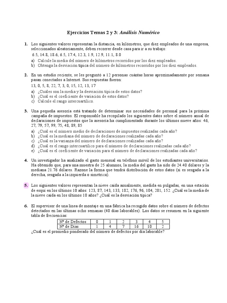 EJERCICIOS TEMA 2 y TEMA3 | PDF | Desviación Estándar | Dispersión estadística