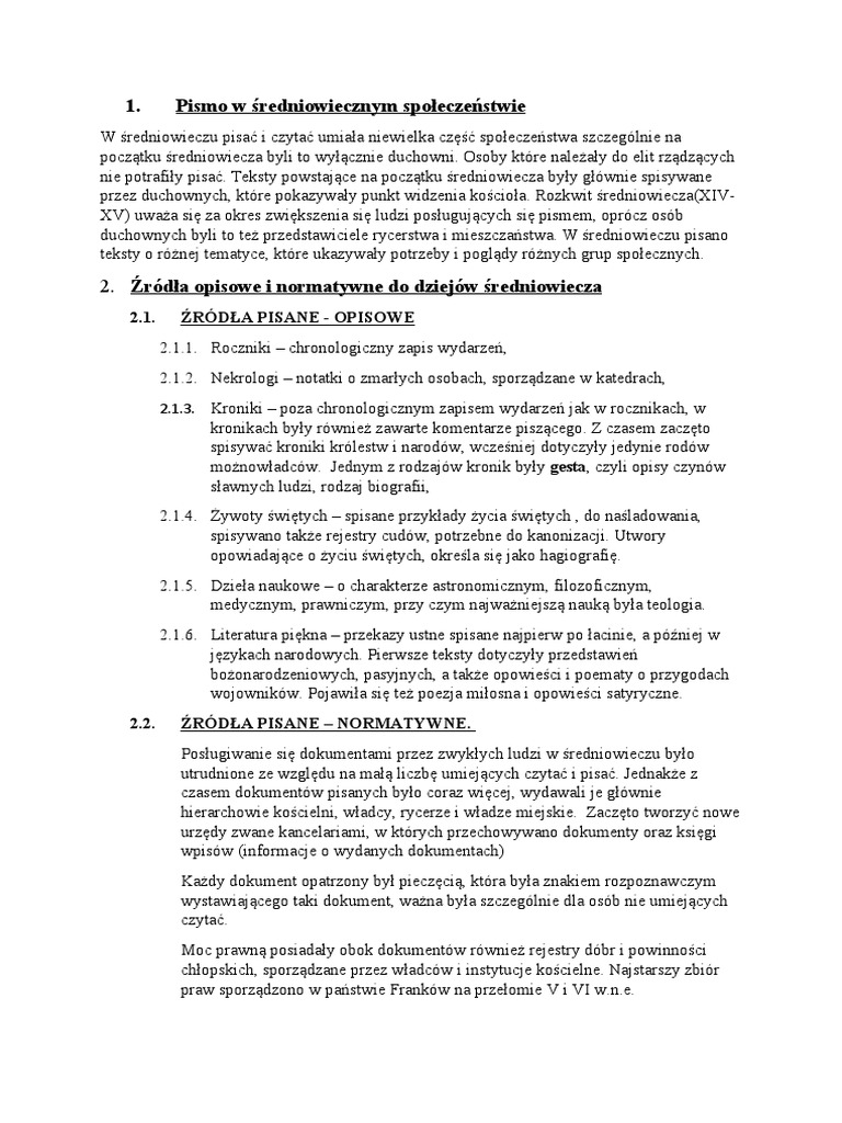 Notatka Z Historii Źródła Pisane | PDF