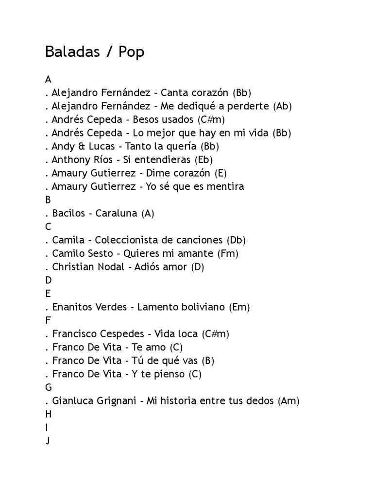 Baladas - Pop | PDF | Cantantes | Ganadores del premio musical