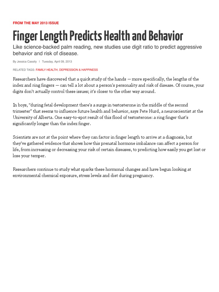 Finger Length Predicts Health and Behavior | PDF | Aggression ...