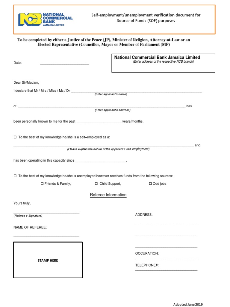 Self Employed and Unemployed Verification Form | PDF