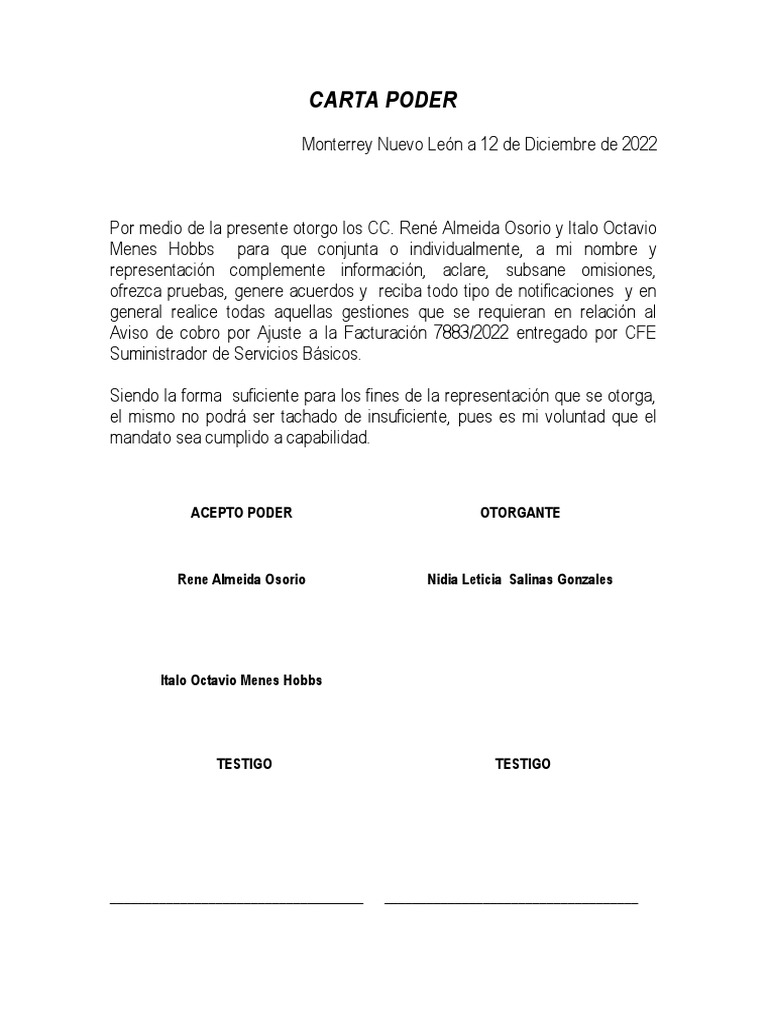 Carta Poder Cfe | PDF
