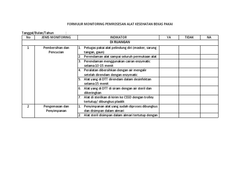 Formulir Monitoring Pemrosesan Alat Kesehatan Bekas Pakai | PDF