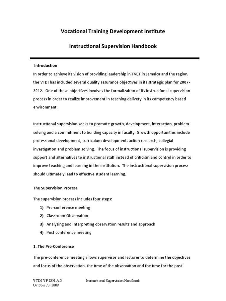 Instructional Supervision Handbook | PDF | Teaching Method | Cognition