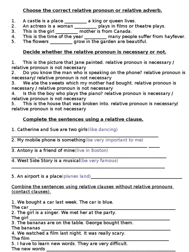 Choose The Correct Relative Pronoun or Relative Adverb | PDF ...