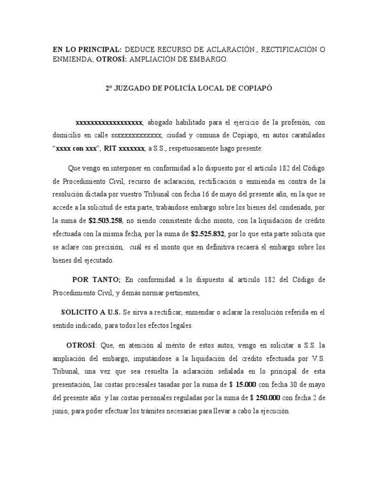 Ampliación de Embargo Modelo | PDF