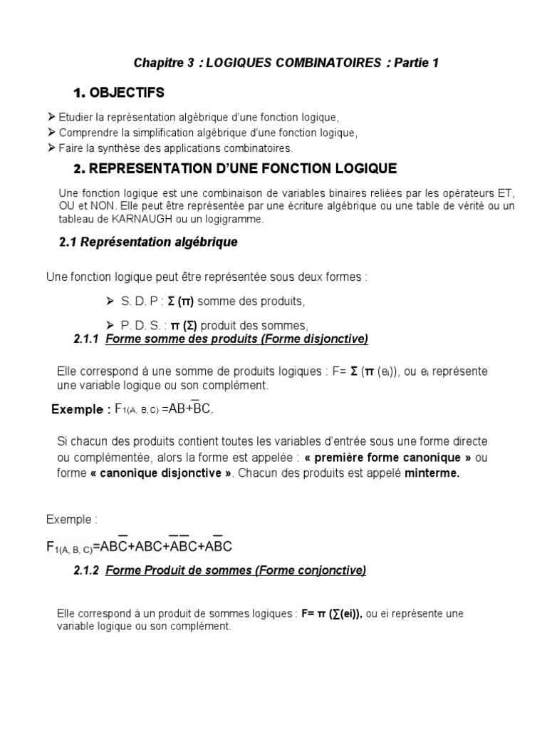 Chapitre 3 Logique Combinatoire Parrtie 1 | PDF | Mathématiques | Logique