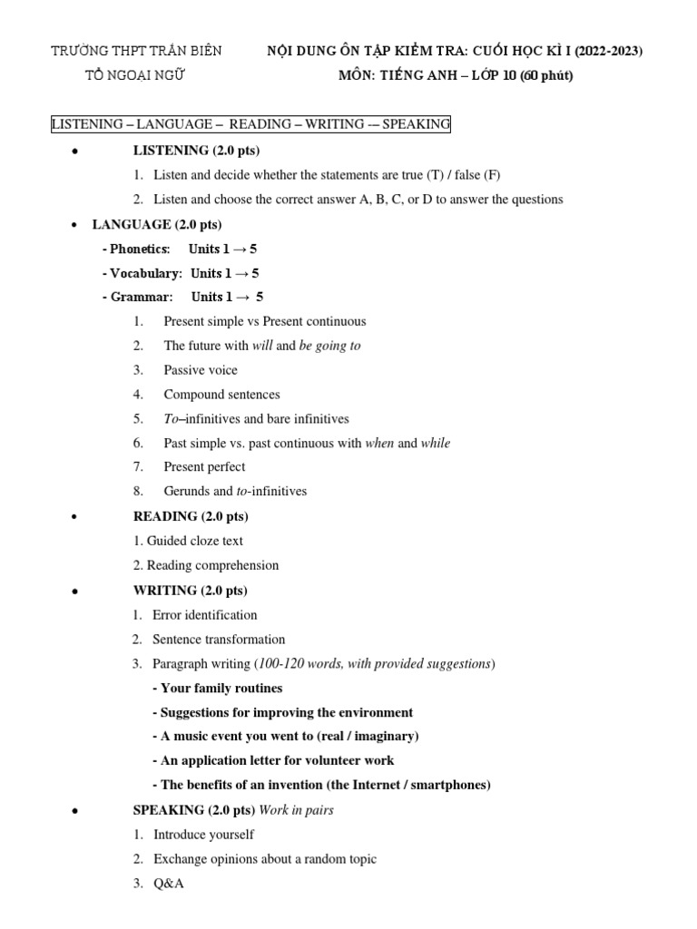 English 10 Final Exam Review Guide | PDF | Communication | Grammar