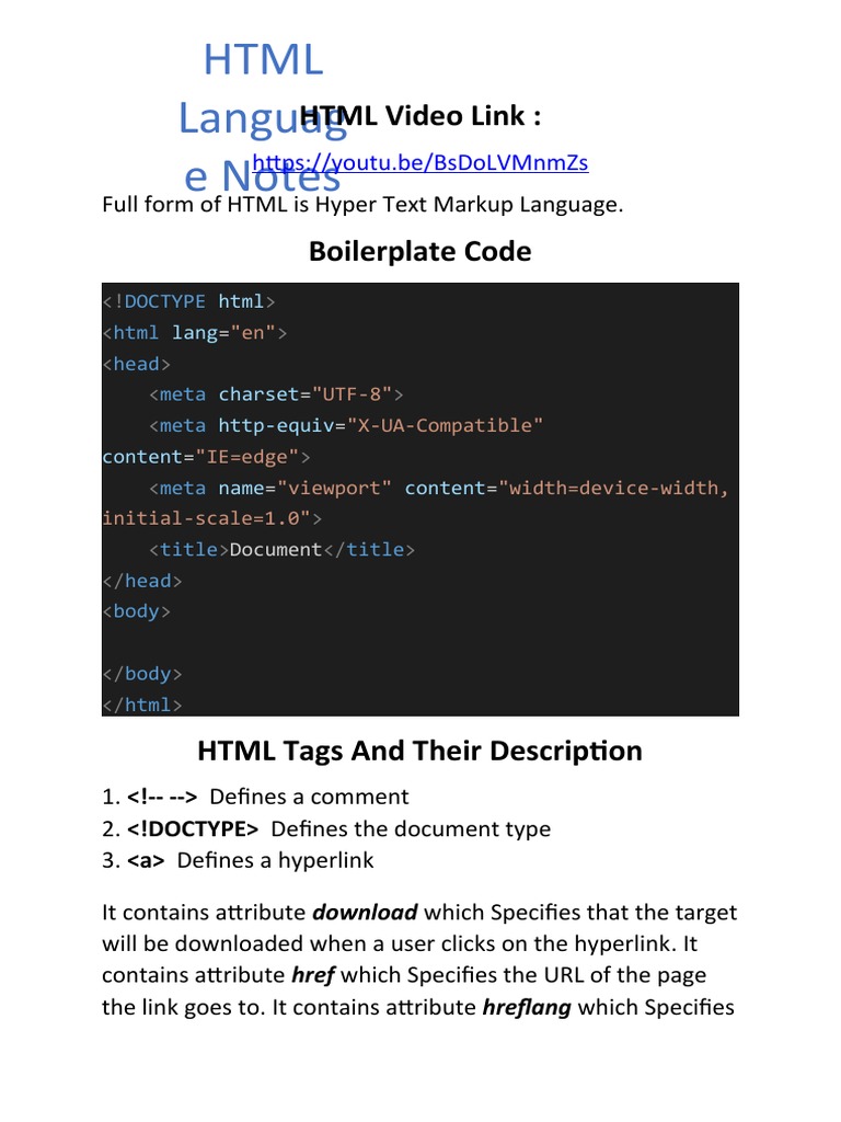 My HTML Notes | PDF | Hyperlink | Html Element My HTML Notes | PDF | Hyperlink | Html Element
