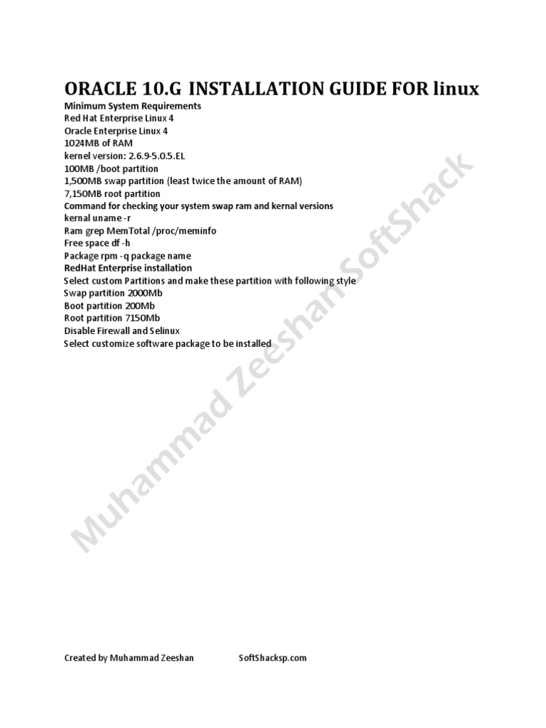 Oracle 10.G Installation Guide For Linux: Minimum System Requirements | Download Free PDF ...