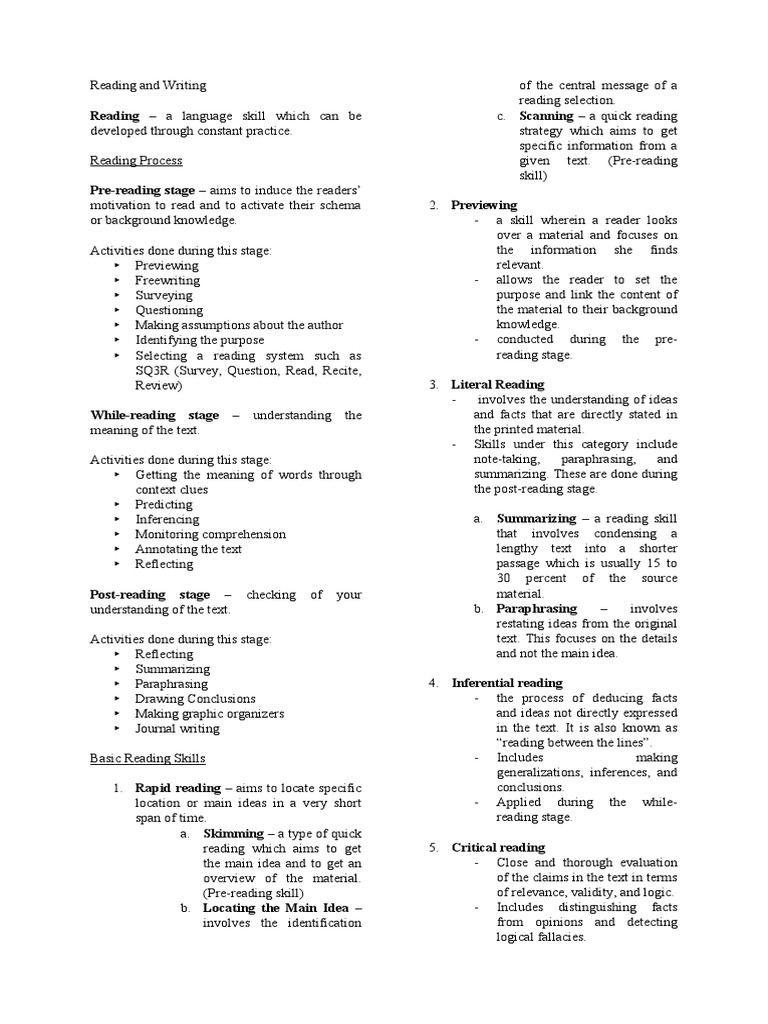 Reading and Writing Skills Guide | PDF | Résumé | Human Communication