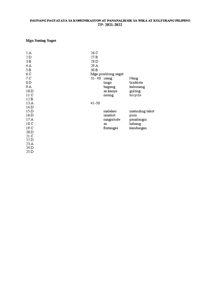 Grade 11 Answer Key | PDF
