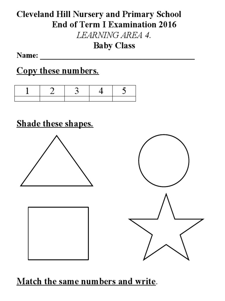 Baby Class Term 1 Exam Worksheet | PDF