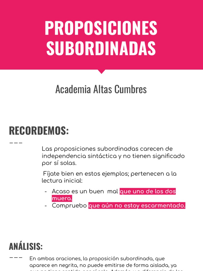 Proposiciones Subordinadas | PDF | Adverbio | Unidades Semánticas