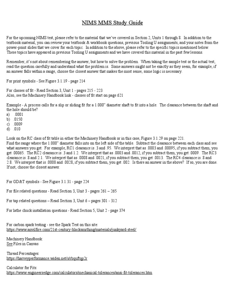 NIMS MMS Study Guide 1 | PDF | Machine Tool