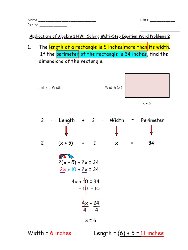 Solving Rectangle Dimension Problems | PDF | Length | Algebra