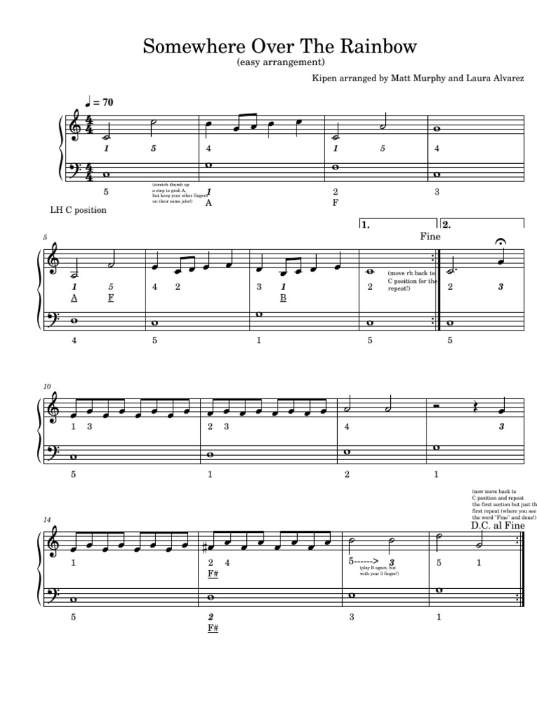 Easy Piano Arrangement: Over the Rainbow | PDF