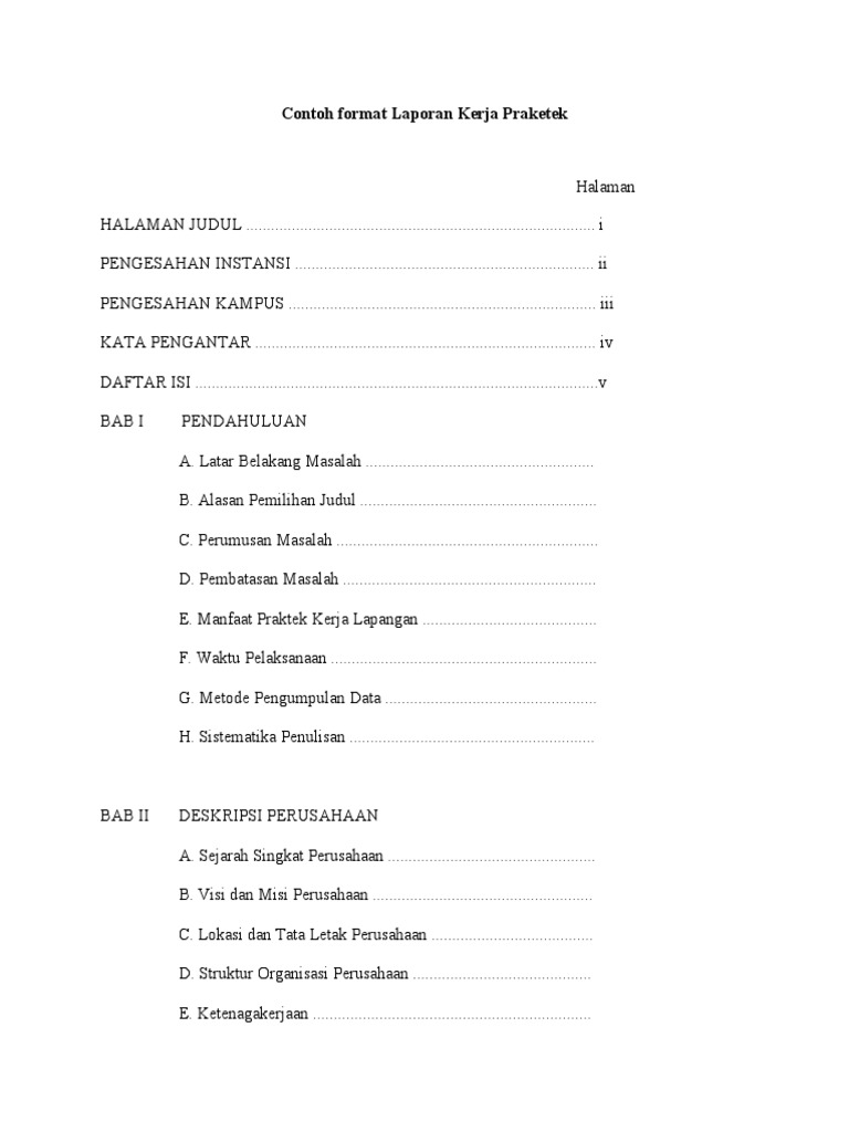 Contoh Format Laporan Kerja Praktek | PDF